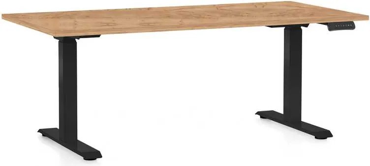 Výškově nastavitelný stůl OfficeTech C, 160 x 80 cm, černá podnož, dub kraft