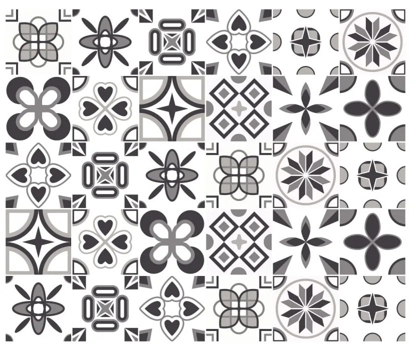 Sada 24 nástěnných samolepek Ambiance Wall Decal Cement Tiles Azulejos Erico, 15 x 15 cm