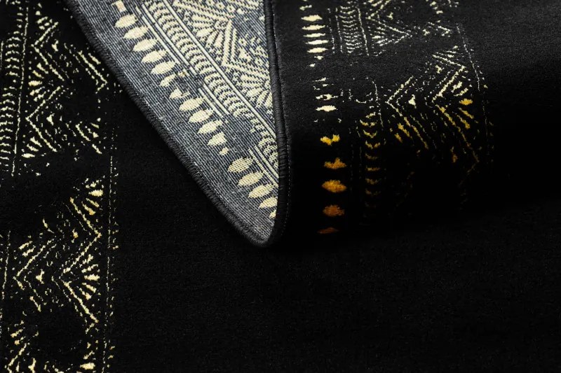Dywany Łuszczów, Koberec běhoun Gloss 408C 86 geometric black/gold, 80x300, černá, obývací pokoj