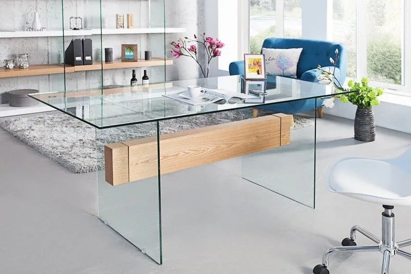 Deflee pracovní stůl ONYX 160-A ONS36202MDF lakované, dubová dýha, bezpečnostní sklo (tvrzené sklo)   160 cm x 75 cm x 80 cm