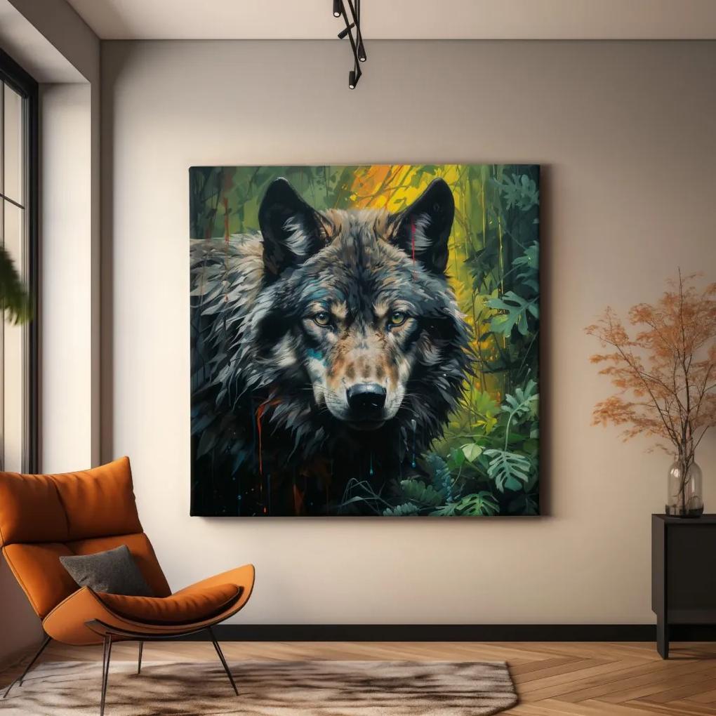Obraz na plátně - Vlk v lese, Makro portrét, Králové divočiny FeelHappy.cz Velikost obrazu: 100 x 100 cm