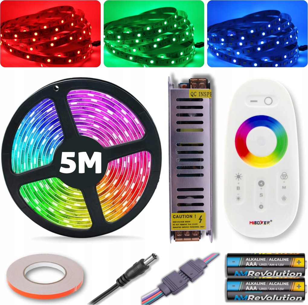 Set Led pásek Rgb 5050 barevný napájecí zdroj dálkový ovladač 5M 12V Premium