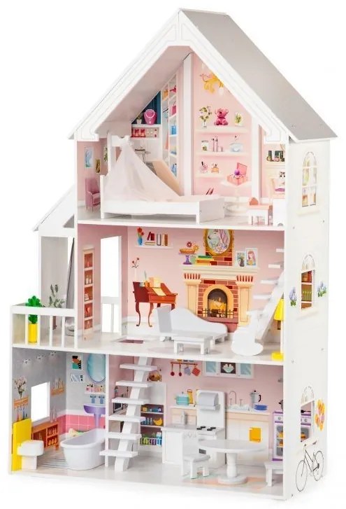 Krásný dřevěný domeček pro panenky s nábytkem