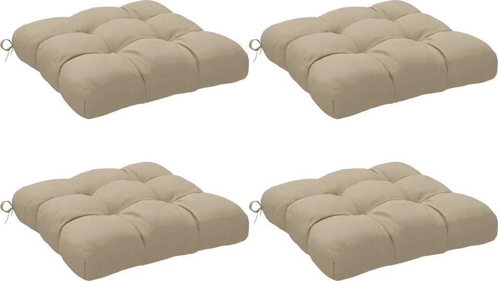 Souprava 4 zahradních polštářů Outsunny, prošívané venkovní polštáře, 10 cm výplň s vázáním, rozměr 48Š x 48H cm, Khaki | Aosom