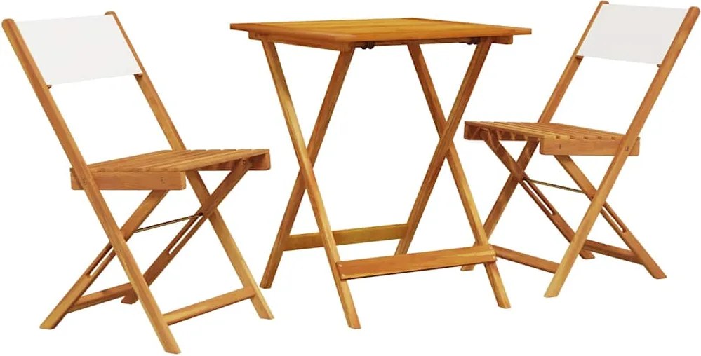 3dílný bistro set krémově bílý textil a masivní dřevo 3281760