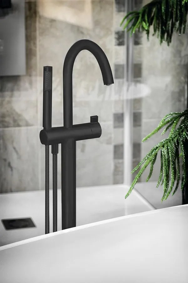 Sapho, RHAPSODY vanová baterie s připojením do podlahy, výška 1077 mm, černá mat, R5018B