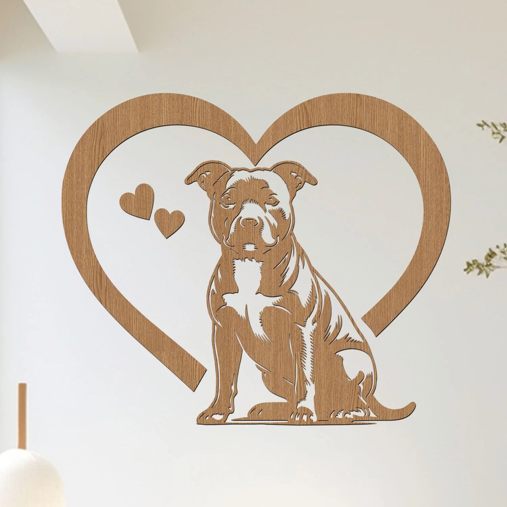 dřevo života Dřevěný obraz Stafordširský bulteriér v srdci Zvolte rozměr (cm): 40x34, Zvolte barvu dekoru: Wenge