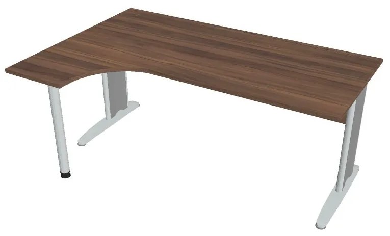 Stůl ergo oblouk pravý 180×120/80 cm - Hobis Cross CE 1800 P Dekor stolové desky: ořech, Dekor lamino podnože: ořech, Barva nohou: Stříbrná