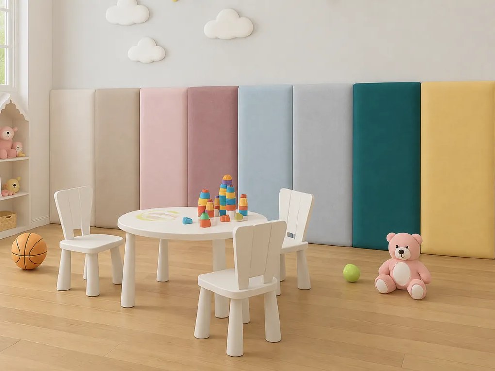 Rovný čalouněný panel na zeď VELVET Zvolte barvu: Světle šedá, Zvolte rozměr: 20x80 cm, Uchycení na zeď: Se samolepícím suchým zipem
