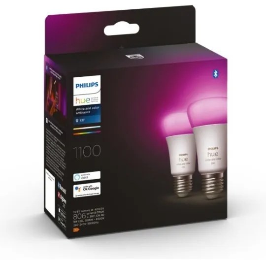 SADA -LED RGBW Stmívatelný pásek Philips Hue 2m 20W/230V + 2x LED Žárovka E27/9W