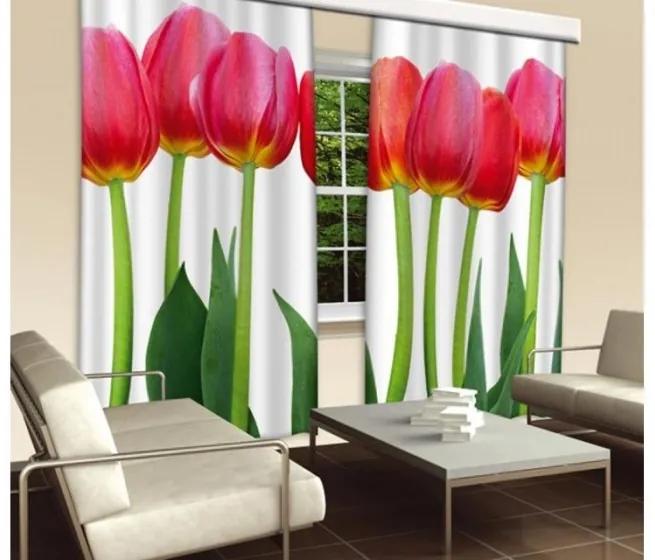 DIMEX | Hotové závěsy - kusový fotozávěs Tulipány CU-280-015 | zelená, červená, bílá | 280 x 245 cm