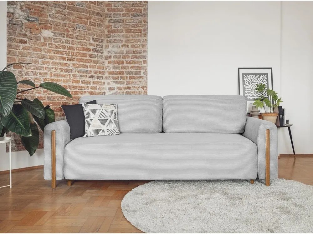 Světle šedá manšestrová rozkládací/s úložným prostorem pohovka 244 cm Arcadova – ELTAP