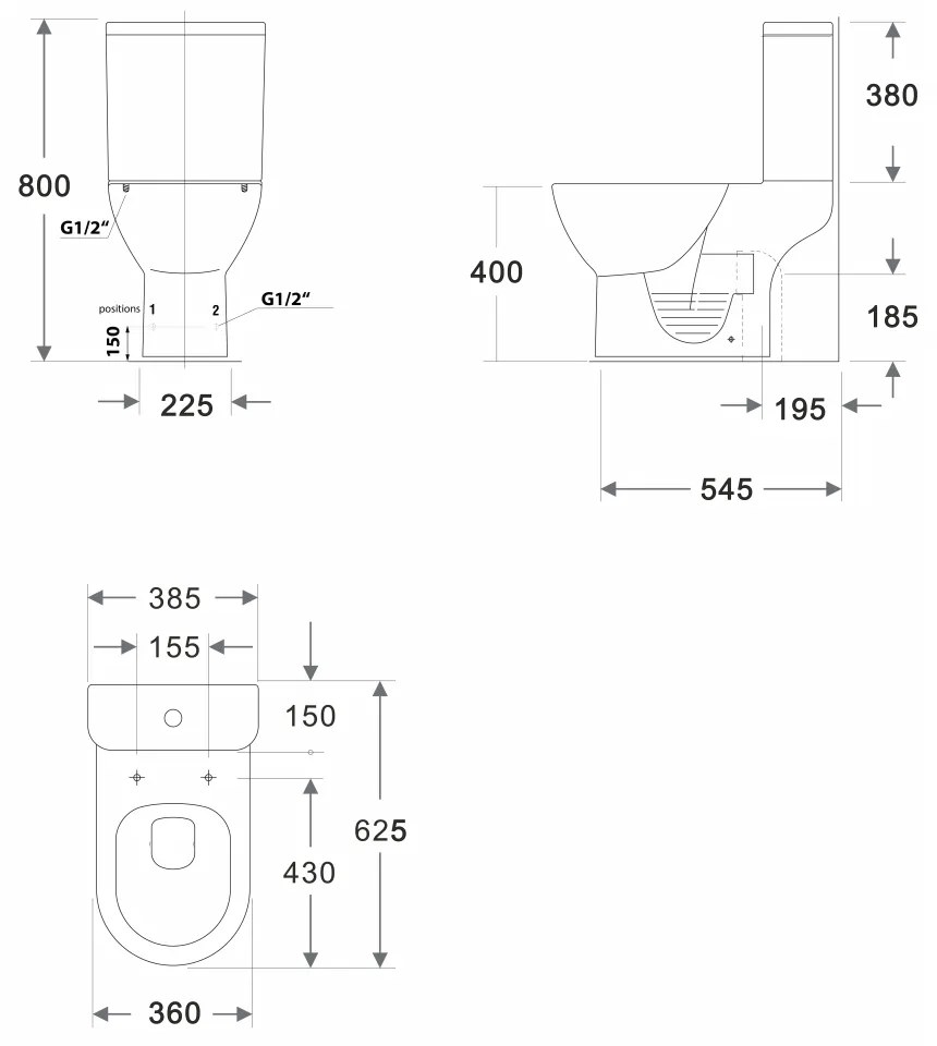 Bruckner DARIO RIMLESS WC kombi mísa s nádržkou, spodní/zadní odpad, bílá 201.431.4