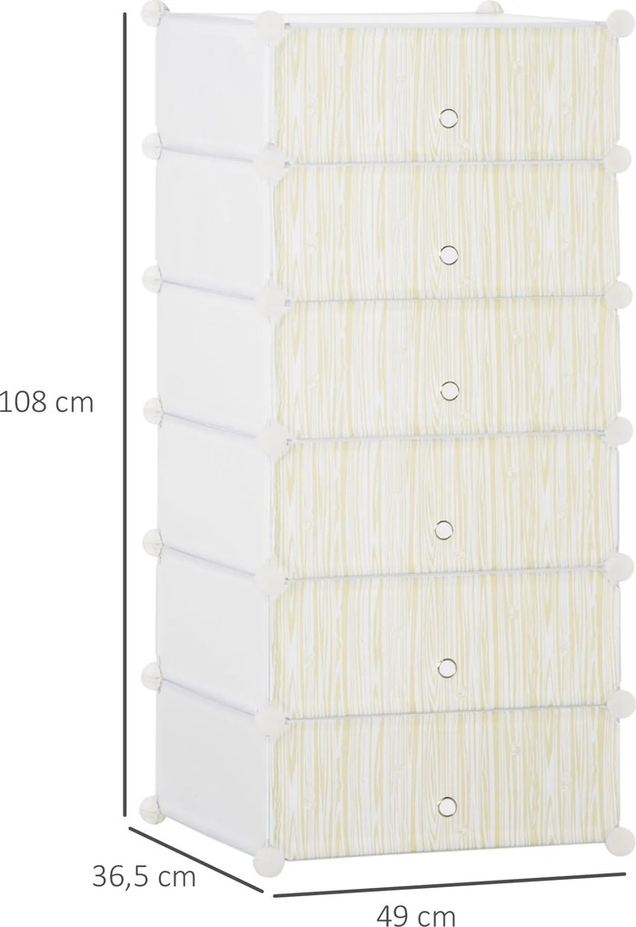 HOMCOM Plastový Stojan na Boty pro 6 Párů Obuvní Box do Předsíně, DIY Stohovatelné Regály Bílý 49 x 36,5 x 108 cm