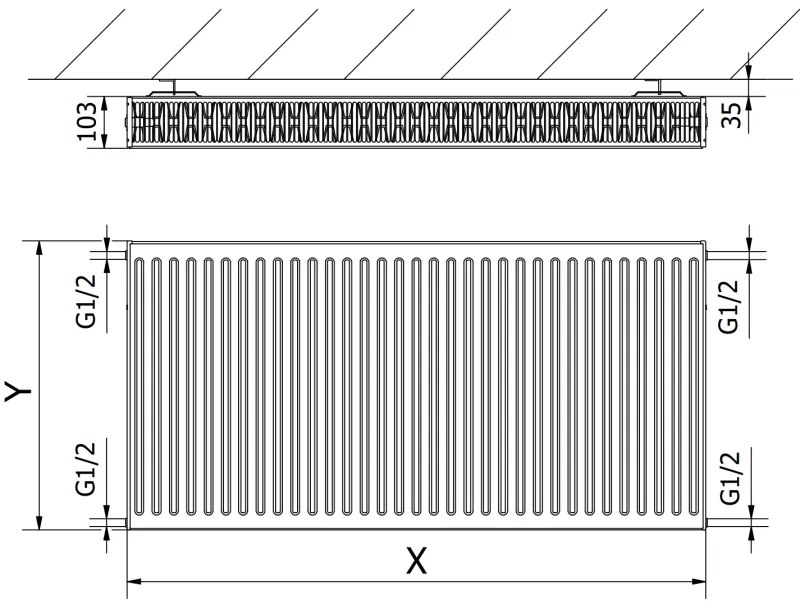 Mexen C22 deskový radiátor 500 x 1000 mm, boční připojení, 1425 W, Bílá - W422-050-100-00