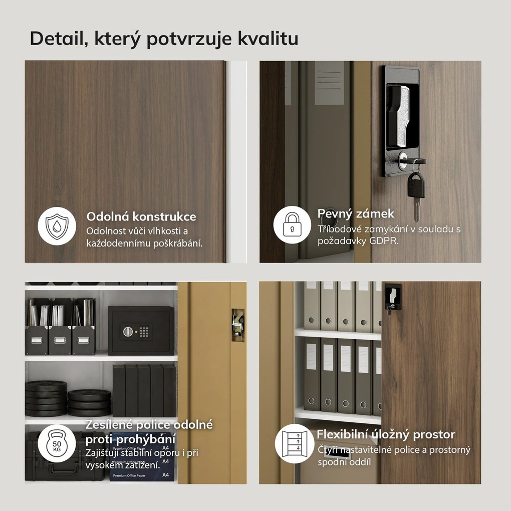 Kancelářská skříň na dokumenty bílá / ořech: Eco Design JAN 900 x 1850 x 400 mm