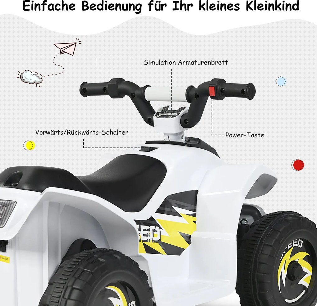 Costway 6 V baterie Quad Mini Quad pro batolata – 73 × 40 × 44,5 cm, bílý