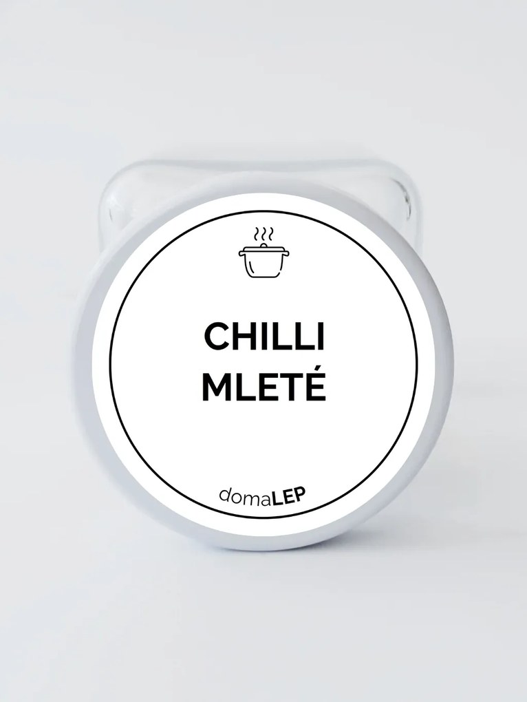 Samolepka na kořenky CHILLI MLETÉ bílá 5 cm tučné písmo