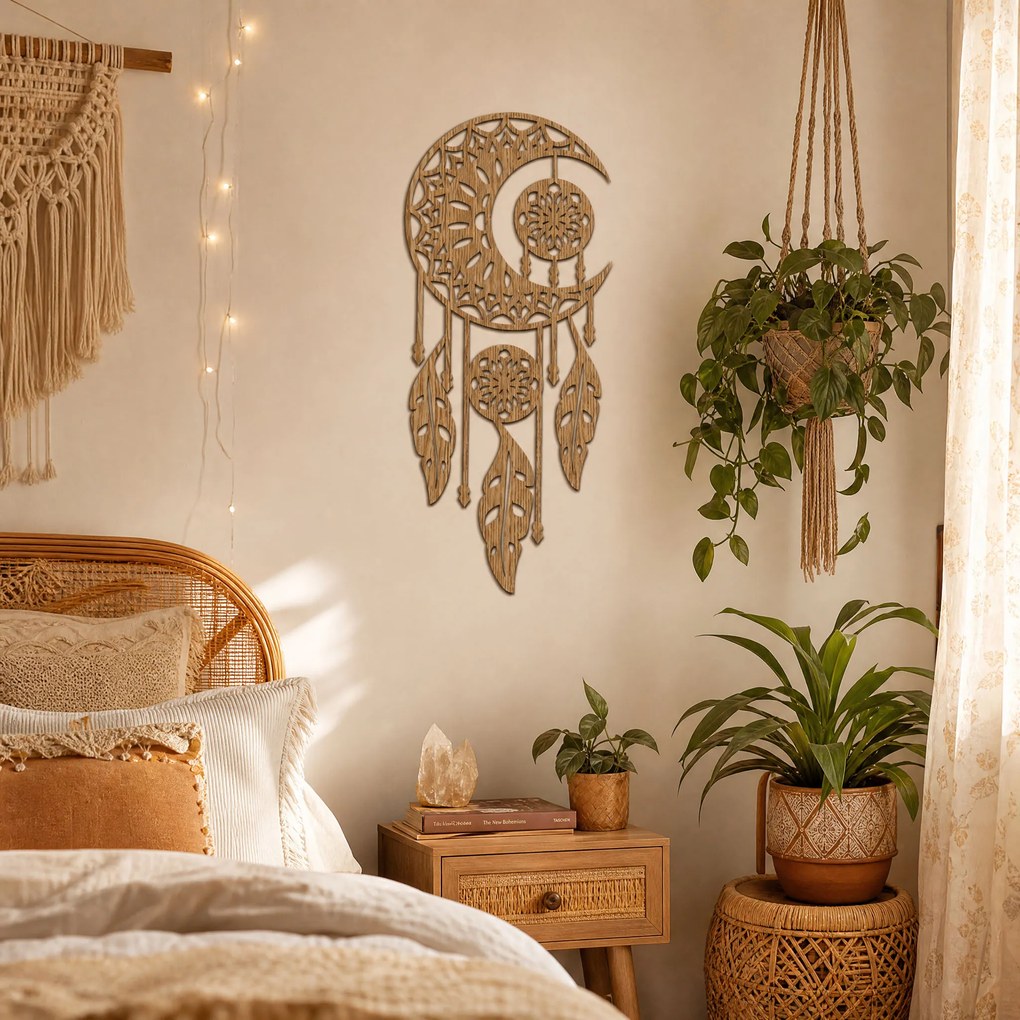 dřevo života Lapač snů MANDALA MOON Zvolte rozměr (cm): 18x40, Zvolte barvu dekoru: Bílá