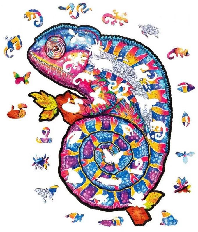 Puzzle dřevěné, barevné - Hypnotický chameleon