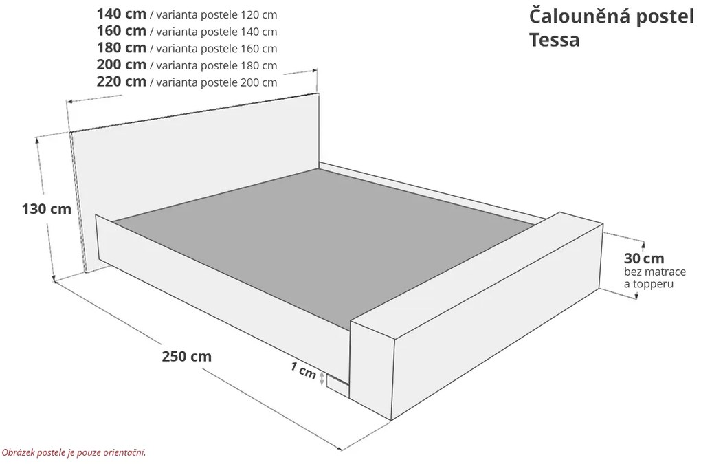 Laverto Čalouněná postel Tessa s úložným prostorem a peřiňákem, 140 × 200 cm Úložný prostor: Pružinové otevírání/od nohou