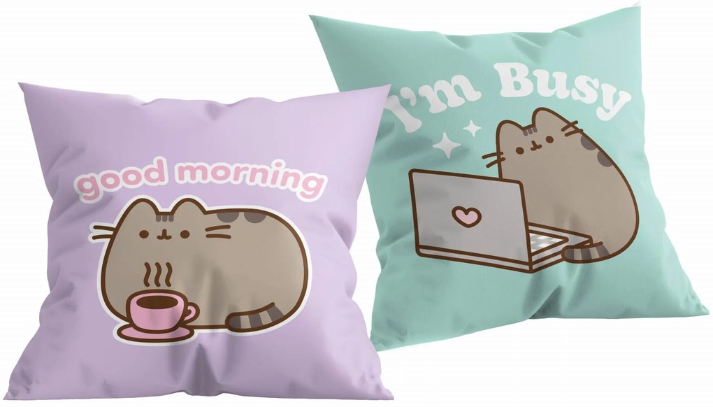 Oboustranný polštář kočička Pusheen - motiv Good morning - 40 x 40 cm