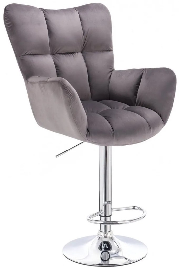LuxuryForm DESIGN Barové křeslo AURORA VELUR na stříbrné kulaté podstavě - tmavě šedé