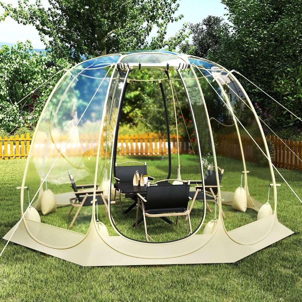 Costway 630° Průhledný PVC stan vyskakovací pro 5-6 osob – 265 × 265 cm