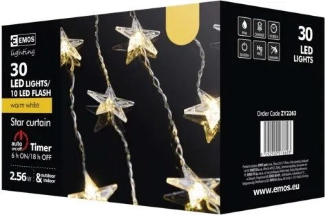 LED vánoční závěs EMOS DCGW01 ZY2263 hvězdy 120x90cm vnitřní použití teplá bílá s časovačem