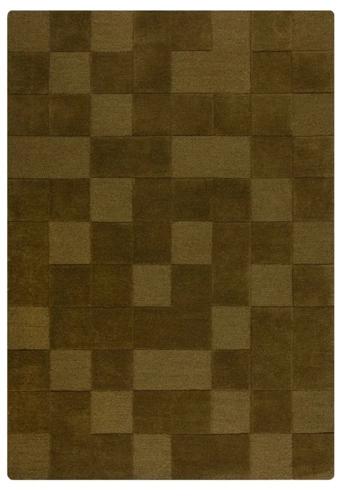 Khaki ručně tkaný vlněný koberec 200x290 cm Checkerboard – Flair Rugs