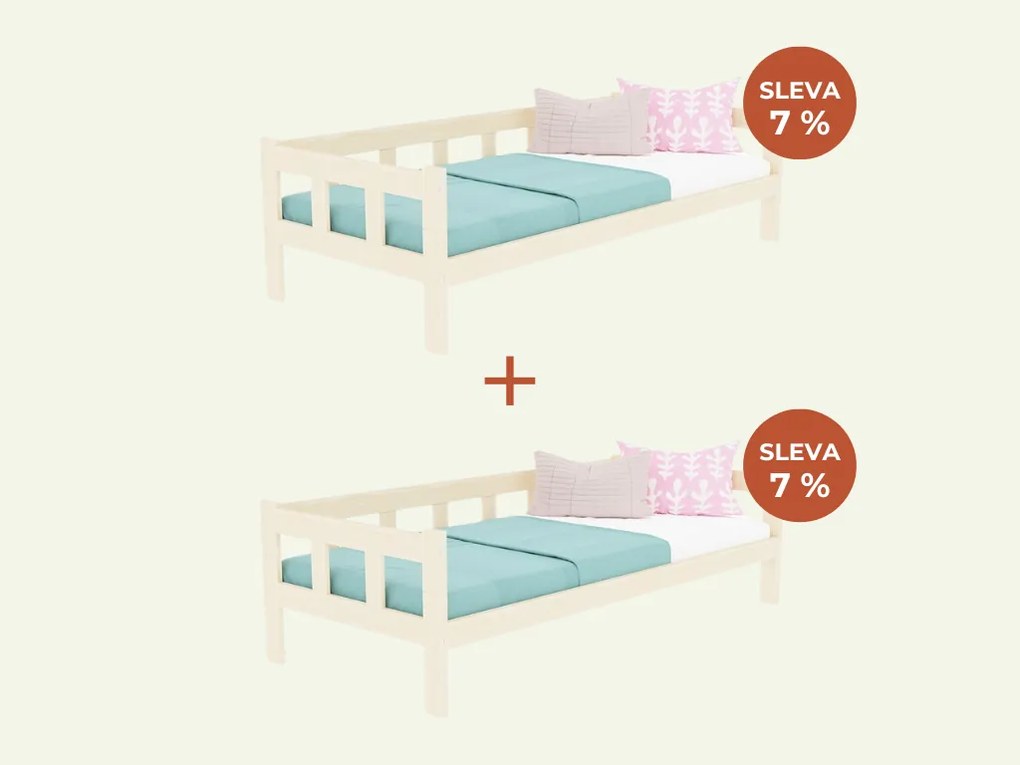 Benlemi Postele FENCE 4v1 s otevřeným vstupem pro dvě děti Zvolte barvu: Nelakovaná, Zvolte rozměr: 120x200 cm