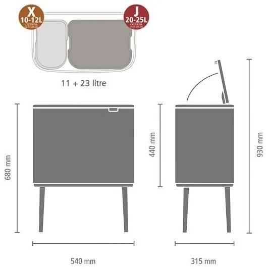 Brabantia BO Touch Bin 11+23L minerální šedá