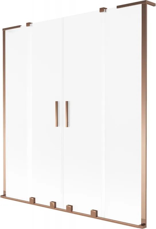 Mexen Velar L Duo, 2-křídlová posuvná vanová zástěna 150 x 150 cm, 8mm sklo námraza, růžové zlato, 896-150-003-32-60