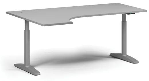 Výškově nastavitelný stůl OBOL, elektrický, 675-1325 mm, rohový levý, deska 1800x1200 mm, šedá zaoblená podnož, šedá