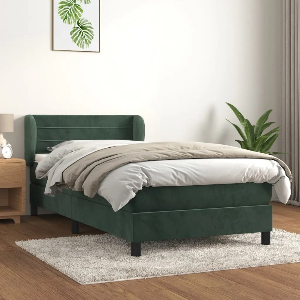 Box spring postel s matrací tmavě zelená 80 x 200 cm samet 3127520