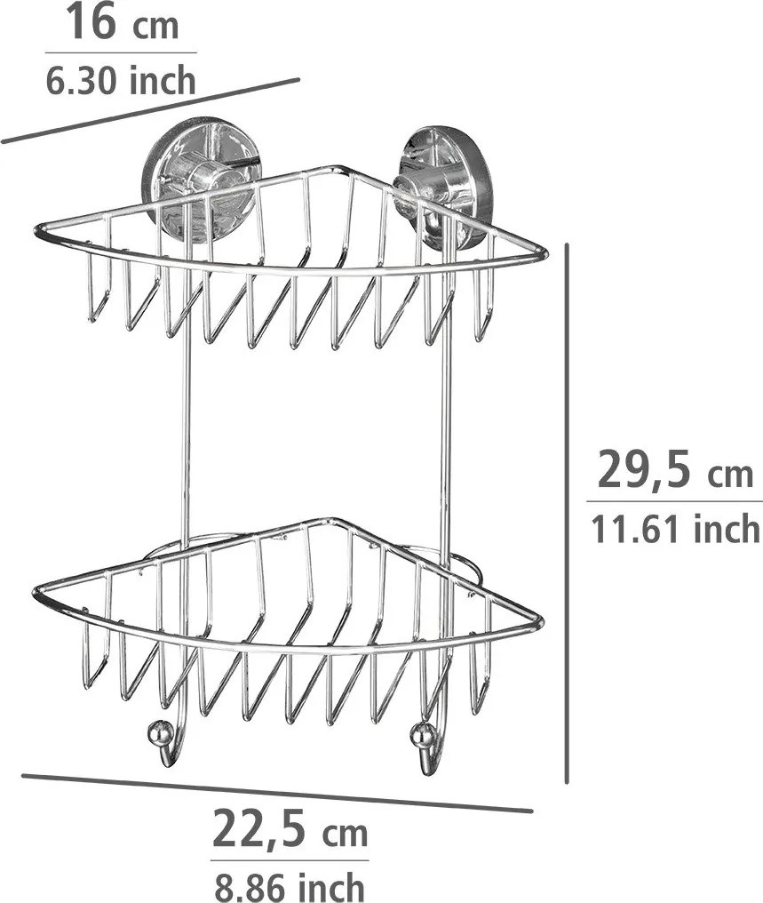 Rohová koupelnová police BARI, Vacuum-Loc, 2 úrovně – chromovaná ocel, WENKO