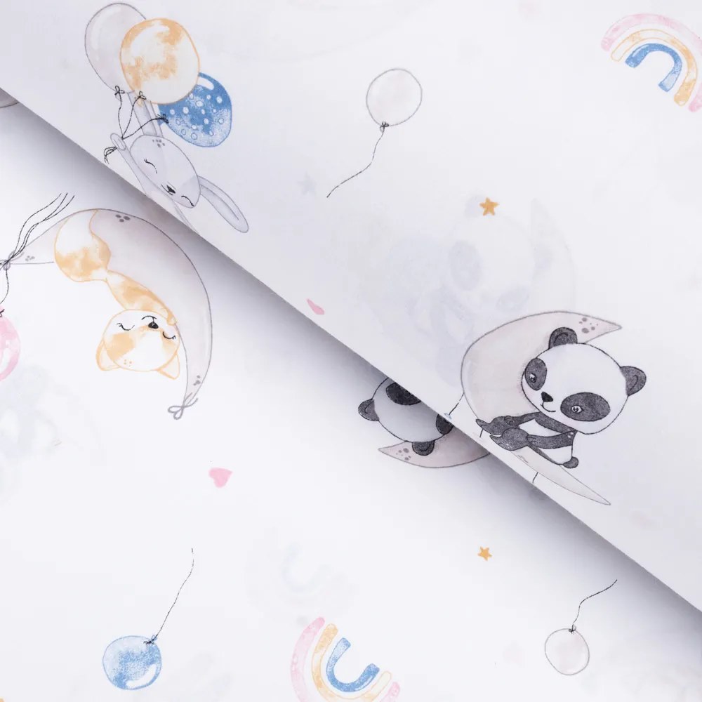 Biante Dětský bavlněný oválný ubrus Sandra SA-374 Pandy lišky a zajíčci s balónky 140x160 cm