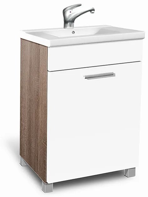 Nabytekmorava Koupelnová skříňka s umývadlem K27 barva skříňky: dub sonoma tmavá, barva dvířek: bílý lesk