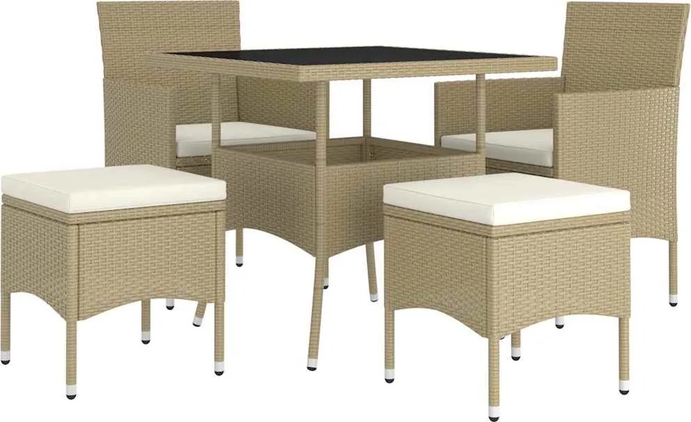 5dílný zahradní jídelní set polyratan béžový 3058330