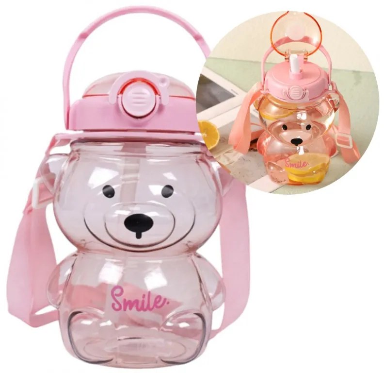 Flamenco Mystique Růžová láhev na vodu s úchopem SWEET BEAR 1000 ML BD27