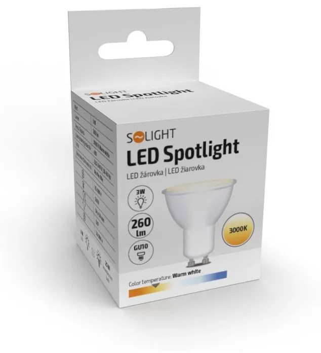 Solight LED žárovka, bodová , 3W, GU10, 3000K, 260lm, bílá