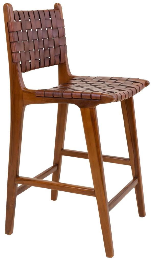 House Nordic Pultová židle v kůži, hnědá s nohami z teakového dřeva