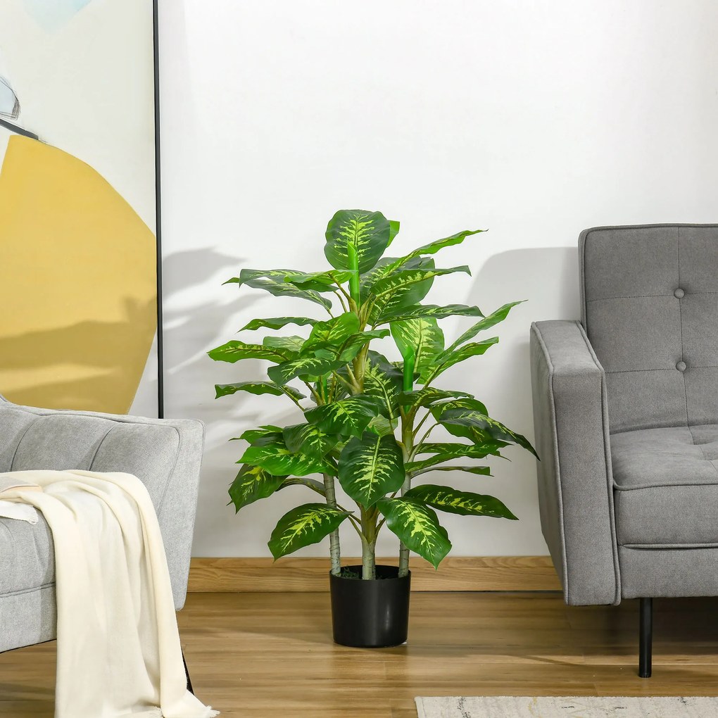 HOMCOM Velká Umělá Dieffenbachia 95 cm - Umělá Rostlina v Květináči, Umělý Strom s Umělou Trávou pro Dekoraci Obývacího Pokoje, Ložnice, Zahrady