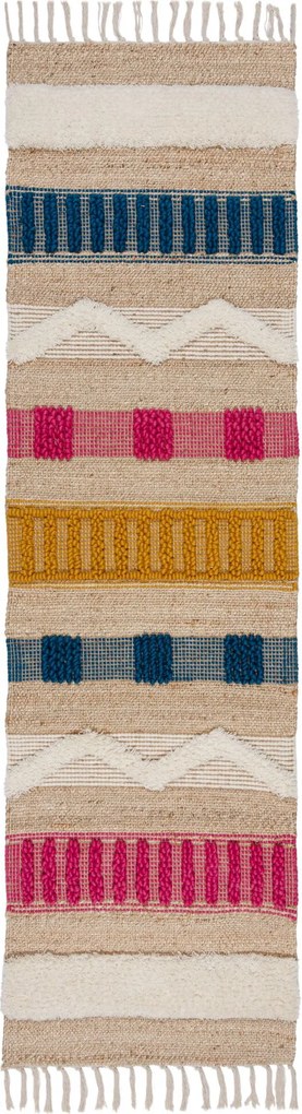 Flair Rugs, Běhoun Jubilant Medina Jute Natural/Multi, 60x230, vícebarevná, ložnice