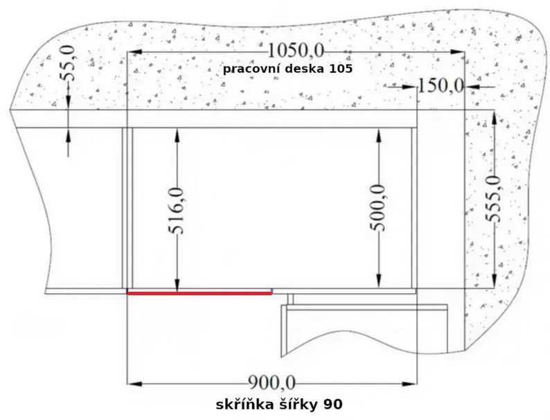 STL Rohová skříňka dolní prodloužená LARA Barevné provedení: Bílá / Šedý lesk