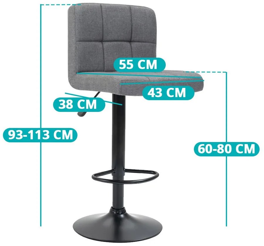 2 látkové barové židle ve více barvách-jasnošedá