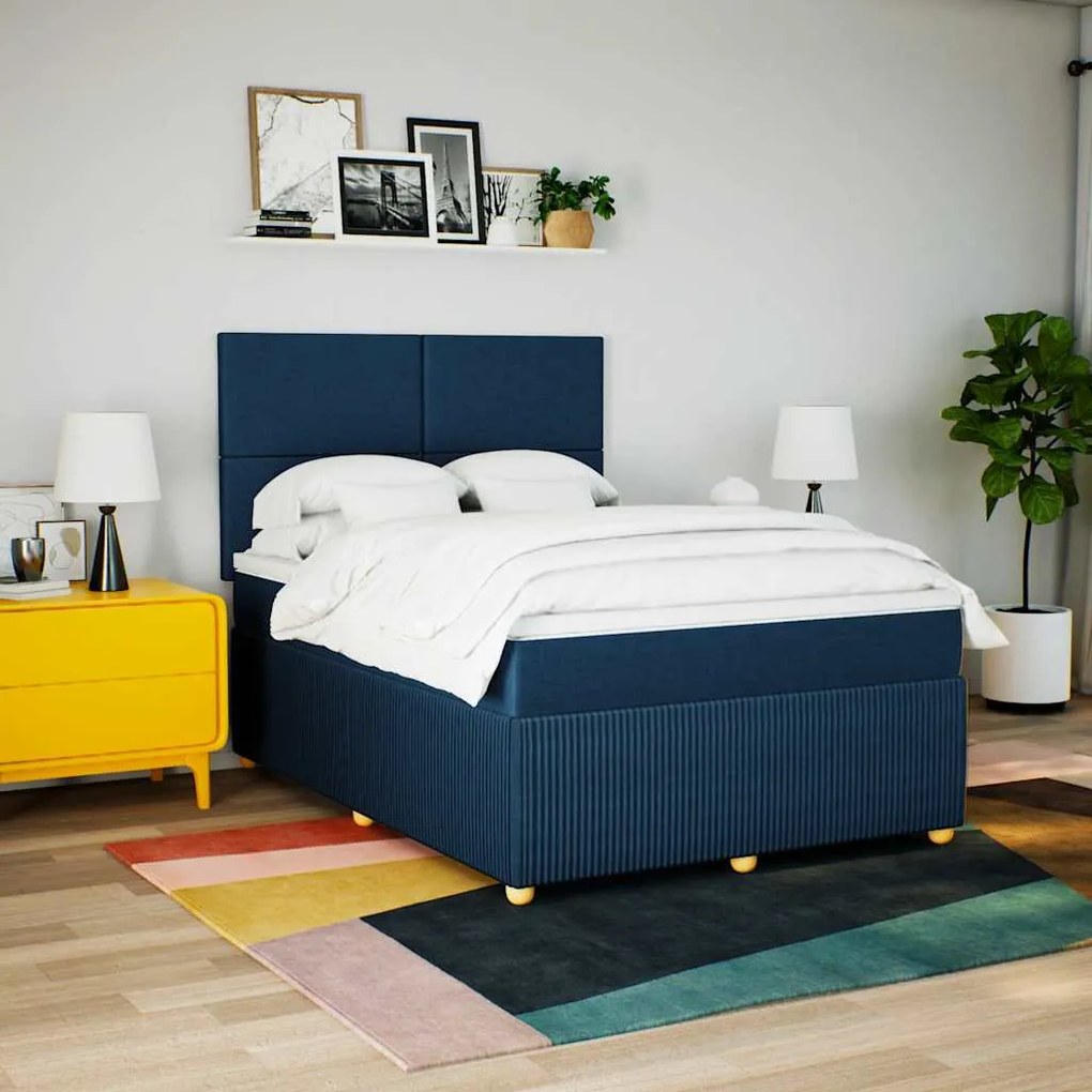 Box spring postel s matrací modrá 140x200 cm textil 3292078