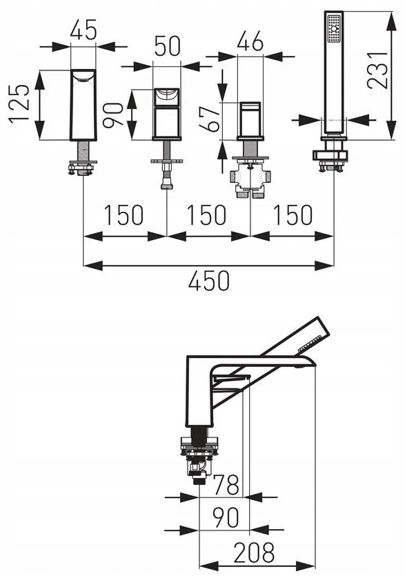 Ferro Adore, 4-otvorová vanová baterie, bílá-chromová, BDR11A