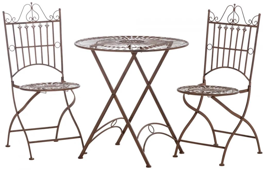 Souprava kovových židlí a stolu Tegal (SET 2+1) - Hnědá antik