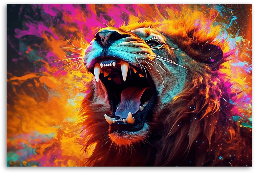 Gario Obraz na plátně Barevný zuřivý lev Rozměry: 60 x 40 cm